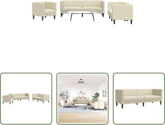 vidaXL Kunstleder Sofa - 3-tlg. Chesterfield-Sofa-Set Creme Kunstleder