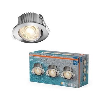 Osram Spot Set LED Einbaustrahler CCT IP44 4,9W Chrom, 3er Set Badezimmer Click-CCT dreistufig, 2700-6500K