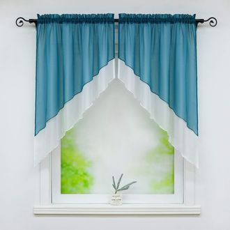 Joyswahl Scheibengardine Voile Bistrogardinen mit Quaste Panneaux, Zweifarbig &raquo;Beyza&laquo; 2-lagig Kurzstore mit Tunnelzug BxH 90x100cm Blau 2 St&uuml;ck