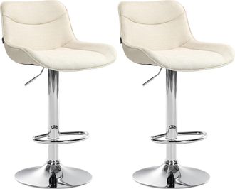 Clp 2er Set Barhocker Vonore Stoff I Mit Lehne, H&ouml;henverstellbar und 360 Grad drehbar I Mit Fu&szlig;st&uuml;tze, Metallgestell und Bodenschoner, Farbe:Creme, Gestel