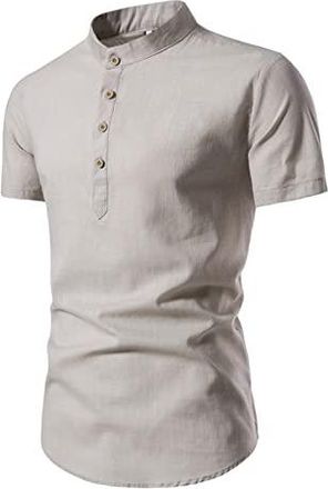 Generic V Shirts T-shirt am&eacute;ricain pour homme &agrave; col montant en coton et lin uni &agrave; manches courtes Produit le plus cher sur, gris, 4XL