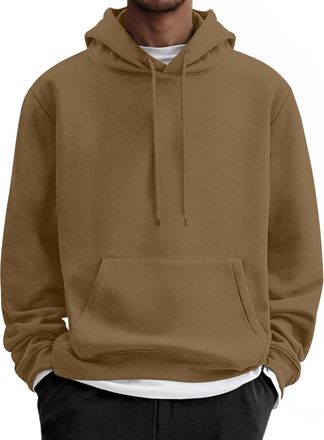 Coofandy Hoodie Herren Kapuzenpullover Fleece Kapuzenpulli Baumwolle Sweatshirt mit Kapuze Basic Winter Hoodies für Männer Hellbraun XXL