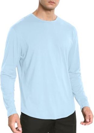 Generic T-shirt pour homme avec col rond ultra doux, l&eacute;ger, manches longues, d&eacute;contract&eacute;, t-shirt basique, bleu ciel, 3XL