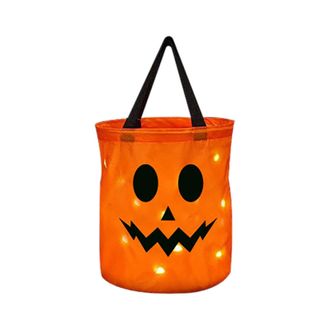 Generic Aufbewahrung im Halloween-Stil mit integrierten LED-Leuchten Batterie f&uuml;r die Festliche Organisation von Heimtextilien (Gold, 26X25CM)