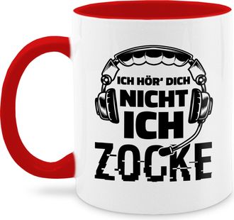Shirtracer Tasse Tassen 325ml - Statement - Ich hör dich nicht ich zocke Headset Glitch schwarz - 325 ml - Rot - nerd geschenke gamer kaffetassen sprüche stateme