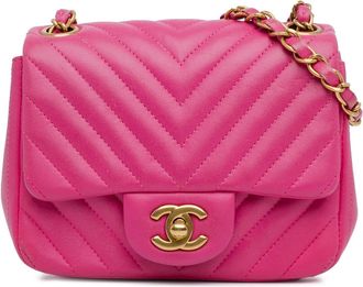 Chanel Hobo Bags - Mini Square Classic Chevron Lambskin Single Flap - Gr. unisize - in Gold - f&uuml;r Damen