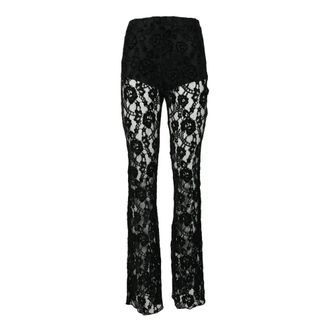Nineminutes Spitze Schlaghose hohe Taille Rei&szlig;verschluss - - Trousers - Damen - Schwarzk - S
