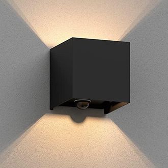 LEDs Com Applique murale CUBEL pour lextérieur, IP65, up/downlight, détecteur de mouvement, noir mat, carré, 1x G9 max. 10W