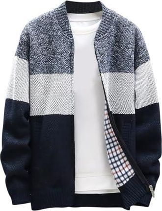 ORANDESIGNE Cardigan Gilet Homme Pull Veste en Maille Chandail Zippé Chaud Cardigan Épais avec Col Montant Tricot Décontractée Polaire Men Sweater Mode Vest B Mar