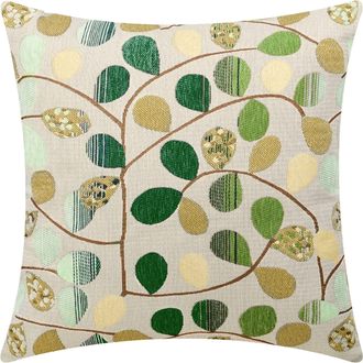 CaliTime Kissenbezüge Kissenhülle Kissenbezug Überwurfkissenhülle für Couch Sofa Heimdekoration Luxus Chenille süße Blätter beidseitig 40cm x 40cm Ecru Grün