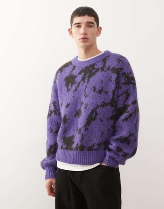 Weekday Oversize-Pullover aus Wollmix in Lila und Schwarz mit Jacquard-Muster