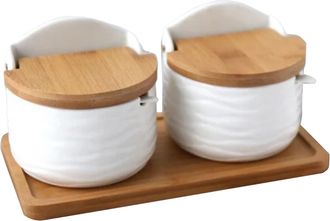 Generic Sali&egrave;res pour plan de travail - Sali&egrave;re moderne avec cuill&egrave;re, bocal en verre avec couvercle | Bo&icirc;te de cuisine compacte, support de table d&eacute;coratif p