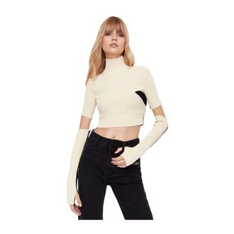 Off-white Femme, Pulls, Beige, Taille: 38 FR Pull de style golf bicolore court