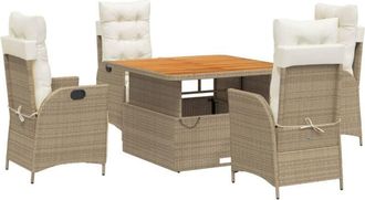 vidaXL 5-tlg. Garten-Essgruppe mit Kissen Beige Poly Rattan - Vidaxl