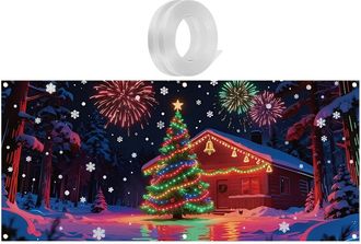 Generico Weihnachtsabdeckung f&uuml;r Garagentor, dekoratives Banner, fluoreszierend, UV, 400 x 180 cm, f&uuml;r den Hintergrund, Hausbesitzer, Heimwerker, Familientreff