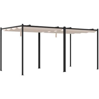 Vente-Unique Pergola autoportante modulable en acier avec toit r&eacute;tractable - 10,6 m&sup2; - noir - MAZARA
