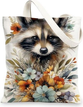 Generic Sac fourre-tout en toile à motif floral, sacs de marché réutilisables, sacs à bandoulière légers et respectueux de lenvironnement, 33 x 38 cm