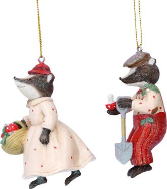 Gisela Graham Harz Herr und Frau Waldtiere 8,5 Zentimeter Dachs F&uuml;chse M&auml;use und Eichh&ouml;rnchen 2er Set Sortiert (Mr and Mrs Badger Red and White)