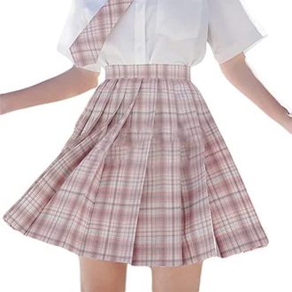 ORANDESIGNE Jupe à Carreaux Femme Plissée Courte Kawaii Patineuse Fille Harajuku Skirt Écolière Japonaise Plisser E-Girl Y2K Mini Jupe Gothique Été Robe Rose XS