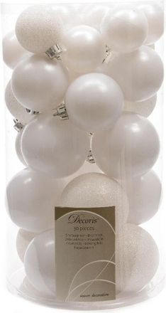 Kaemingk 30 Stück sortierte bruchsichere Weihnachtskugeln Dekorationen - Winter Weiß