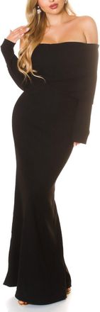 Koucla Off Shoulder Maxikleid Carmen Abendkleid Bodenlang Mermaid Kleid Cocktailkleid Langarm mit Umlegekragen One Size (Einheitsgr&ouml;&szlig;e)