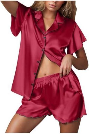 Generic Pyjama Combinaison Koala Ensemble De Pyjama Femme Ensemble pour Femme Short Et Haut D &Eacute;t&eacute; Boutonn&eacute; en Satin Confortable 2 V&ecirc;tements De Nuit Robe Nuit 