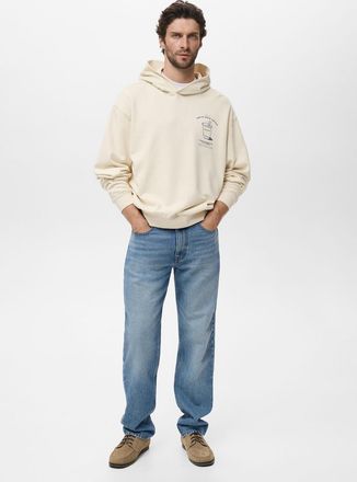 Mango Kapuzenpullover mit Grafikmuster ecru - Herren - XXL - MANGO MAN