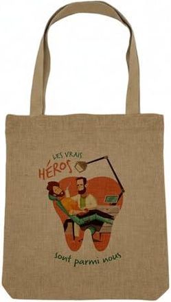 Fabulous Sac Shopping Tote Bag Aspect Lin - Les Vrais H&eacute;ros - Dentiste M&eacute;tier Sant&eacute; Sac de Courses Toile Epaisse 360g Beige Naturel Cabas Port&eacute; Epaule Solide I