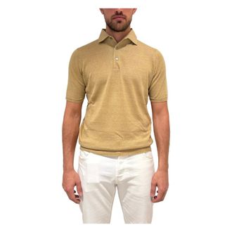 FILIPPO DE LAURENTIIS Homme, Tops, Beige, Taille: L Polo L&eacute;ger en Lin-Coton Bleu Ciel