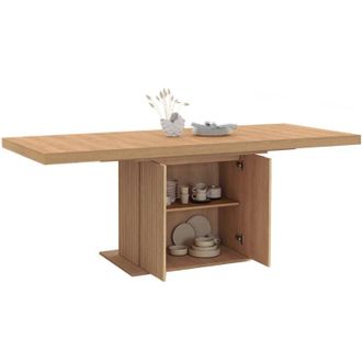 IDMarket Idmarket - Table à manger extensible rectangle juliette 6-10 personnes pied central lattes tasseau bois avec rangement 160-200 cm