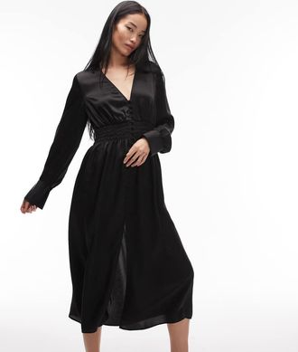 & Other Stories Robe mi-longue à col V échancré et poignets fantaisie - Noir