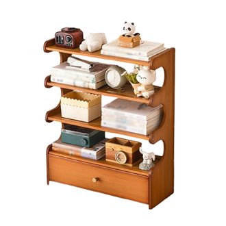 Generic Schreibtischregal Aus Bambus Mit Schublade, 3/4-Stufige Ablagefl&auml;Che for die Arbeitsplatte, Praktischer Kaffeetassen-/Flaschenhalter Aus Holz, Integri