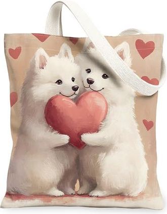 Generic Samoyed Sac fourre-tout en toile pour faire du shopping 33 x 38,1 cm, sac d&eacute;picerie r&eacute;utilisable pour la Saint-Valentin, sac d&eacute;picerie pour femme, ani