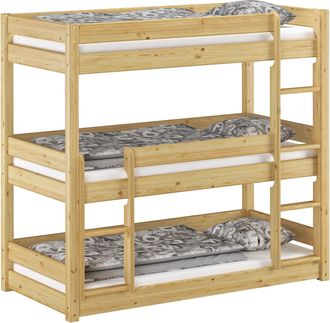 Erst-Holz Dreier-Etagenbett f&uuml;r Erwachsene Stockbett f&uuml;r DREI Personen 90x200 Kiefer Massivholz V-60.03-09Rollrost inkl