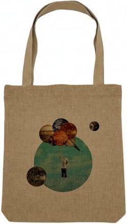 Fabulous Sac Shopping Tote Bag Aspect Lin - Planete Ballons Enfant Collage Art Surr&eacute;alisme - Sac de Courses Toile Epaisse 360g Beige Naturel Cabas Port&eacute; Epaule