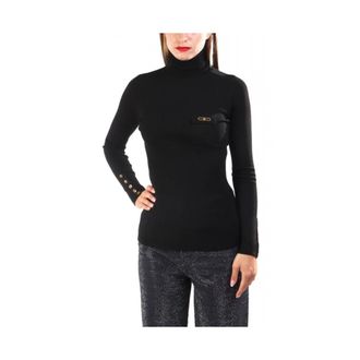 Elisabetta Franchi Geripptes Strickoberteil mit Brusttasche - - Knitwear - Damen - Schwarzk - 2XL