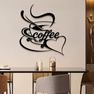 Generic Schwarze Kaffeetasse als Wanddeko aus Metall, Wanddekoration aus Schmiedeeisen f&uuml;r Wohnzimmer und Schlafzimmer, Moderne Kaffeetassen-Kunstskulptur f&uuml;r