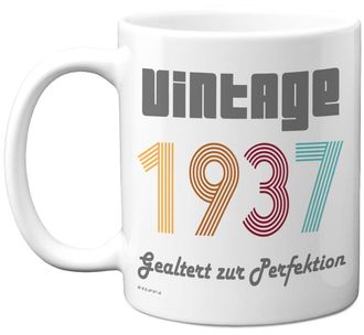 Stuff4 88. Geburtstagsgeschenke - Vintage 1937 Gealtert zur Perfektion Tasse - Geburtstag Retro Tasse f&uuml;r M&auml;nner und Frauen, 325 ml Premium-Keramiktasse, Sp&uuml;