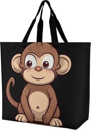 Generic Singe Brun De Dessin Anim&eacute; Sac A Main Femme Pliable Sacs De Courses R&eacute;utilisable Sac Cabas Pour Plage Quotidienne Shopping