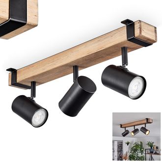 HOFSTEIN Deckenleuchte Storuma, 3-flammige Deckenlampe aus Metall/Holz in Schwarz/Natur, Leuchte im Industrial/Vintage-Design, verstellbare Schirme, GU10, Essz
