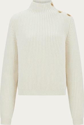 Ferragamo Damen Pullover mit Gancini-Kn&ouml;pfen Wei&szlig;