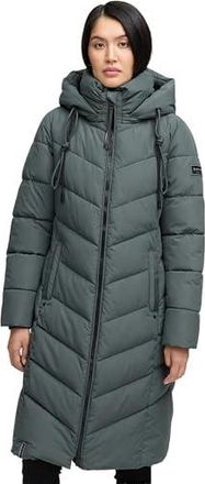 Navahoo B982 Veste dhiver longue matelassée à capuche pour femme, Vert pierre, 4XL