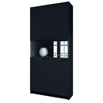 Vladon B&uuml;roschrank Logan V2, Made in Germany, Aktenschrank mit 5 F&auml;chern und 4 T&uuml;ren, Schwarz matt/Schwarz matt (82 x 184 x 37 cm)