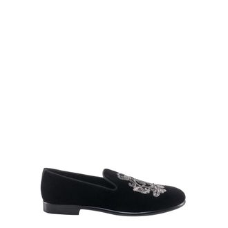 Dolce & Gabbana Samt-Loafers mit Besticktem Logo - - Shoes - Herren - Schwarzk - 41 1/2 EU