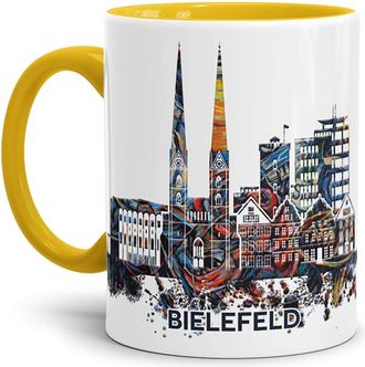 Tassendruck Bielefeld-Tasse Skyline - Kaffeetasse/Silhouette/Souvenir/Städte-Tasse/Mug/Cup/Becher/Beste Qualität - 25 Jahre Erfahrung - Innen & Henkel Gelb