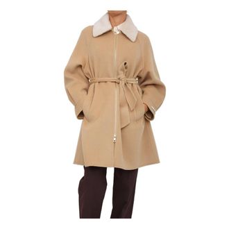 Marella Femme, Manteaux, Brun, Taille: 36 FR Manteau Camel en Laine Vierge
