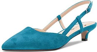 Castamere Femmes Kitten Bas Talon Heel Pointu Bout Escarpins Slingback Classique Dress Bureau Sandales Slip-on 3.5 CM Heels Bleu 36 EU