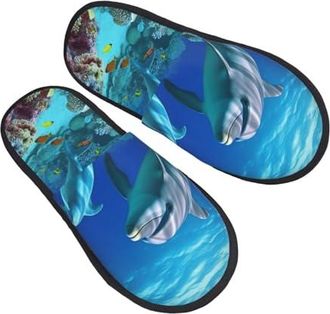 Generic Pantoufles En Coton Poissons Coralliens Et Dauphins Des Fonds Marins Antidérapantes Chaussons Anti Odeur Chaussons Maison Pour Chambre De Camping Outd