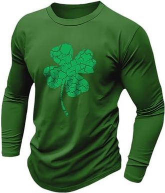 Generic T-shirt &agrave; manches longues et col rond pour homme - Couleur unie - Style d&eacute;contract&eacute; et tendance, green-b, 3XL