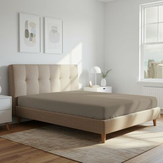 Pizuna 800 Fadenzahl Baumwolle Spannbettlaken 150x200-160x200 cm Einfach Taupe, 100% Langstapelige Spannbetttuch, Weiche Mako Satin-Webart passt bis zu 40cm 